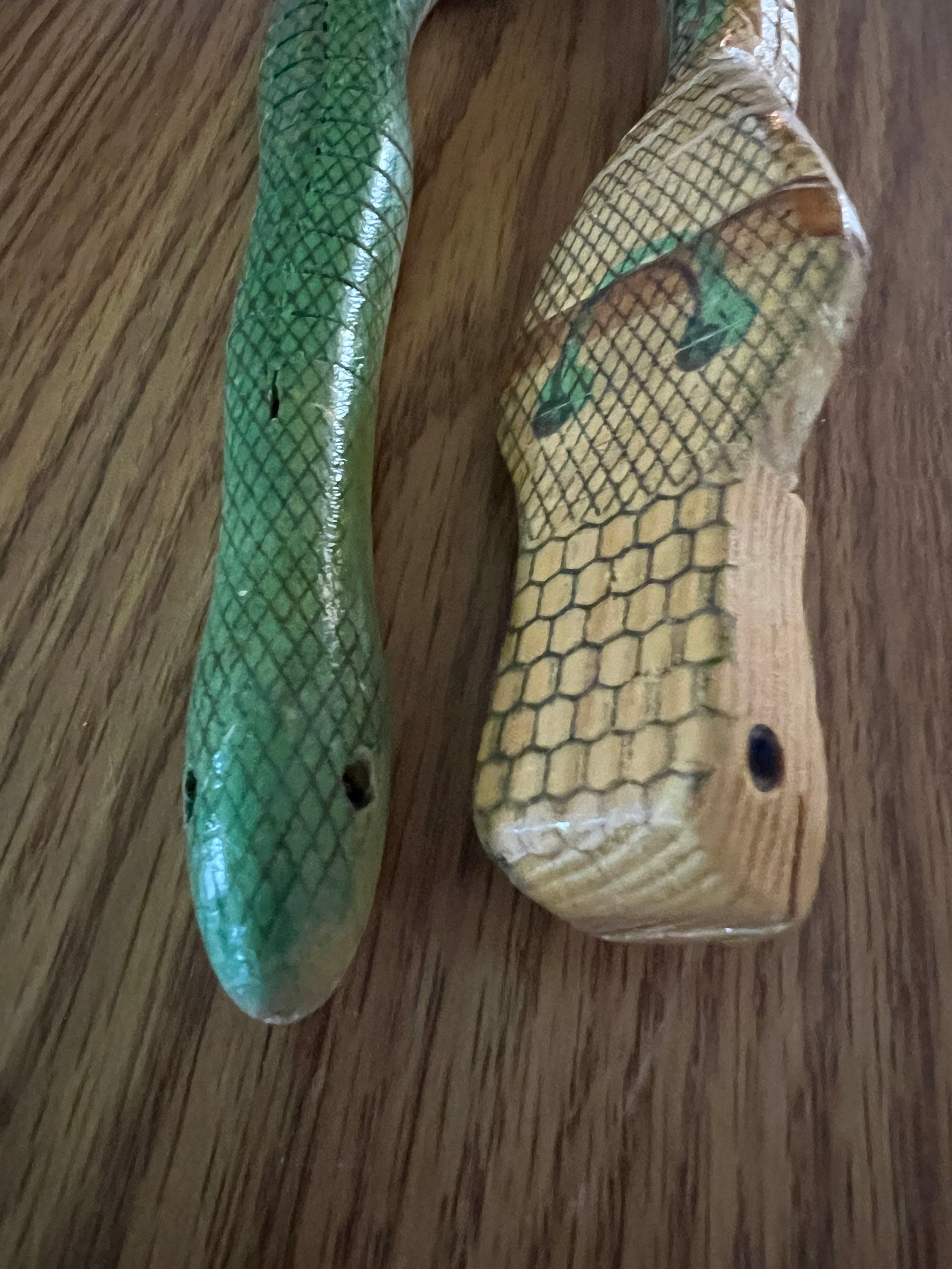 Vintage Wooden Snakes Set of 2 Articulated Jointed Cobra and Green ...