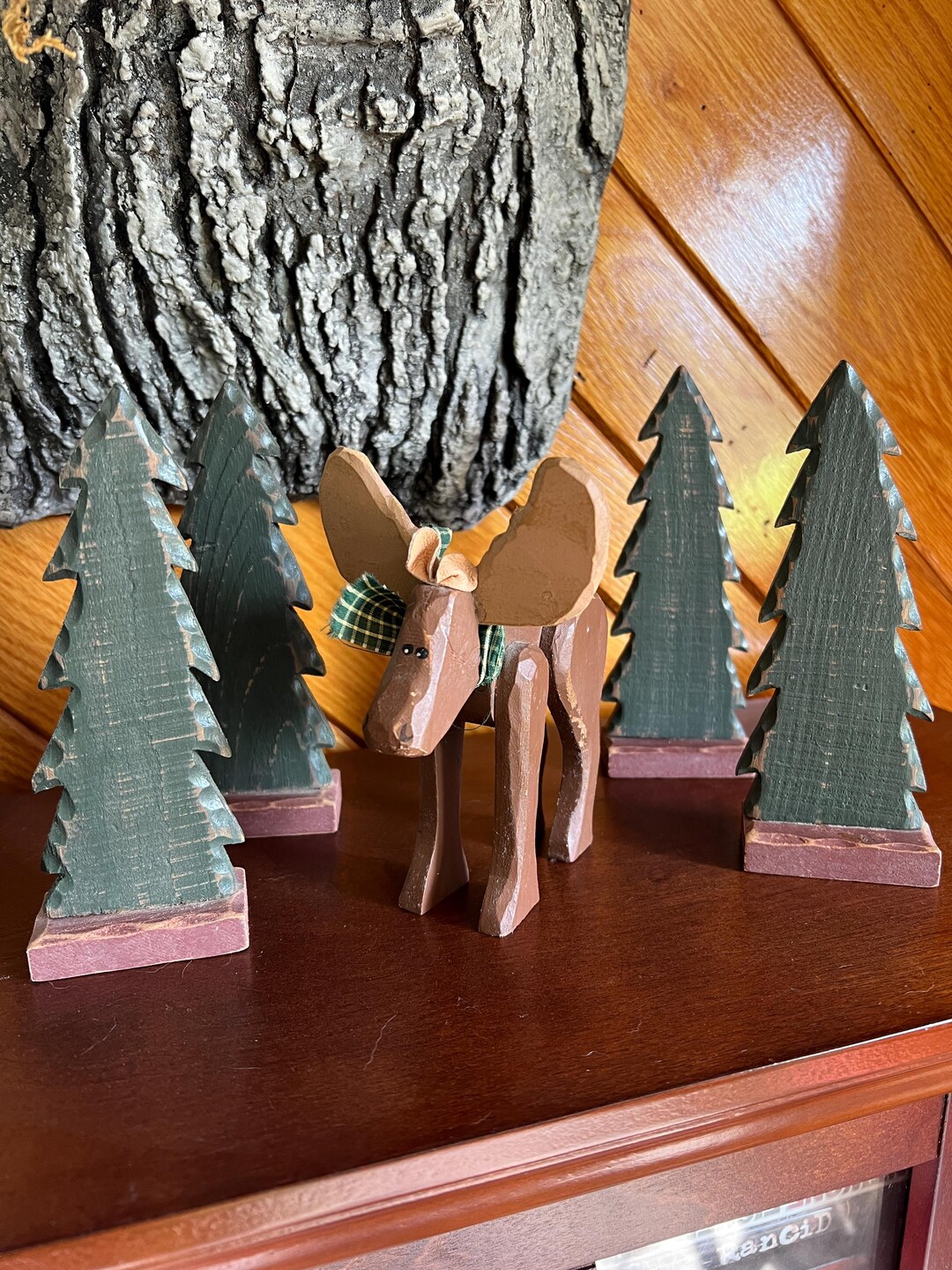 Wooden Moose With Wooden Trees Wildlife Hunting Cabin Decor Vintage - Etsy