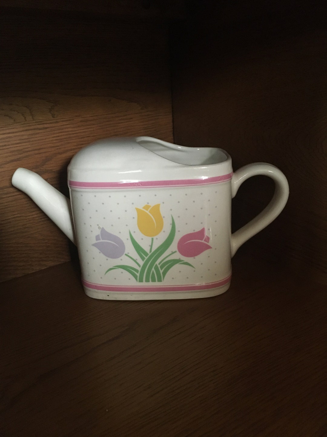 Vintage Teleflora Ceramic Watering Can Flower Pot Planter Pastel Tulips ...