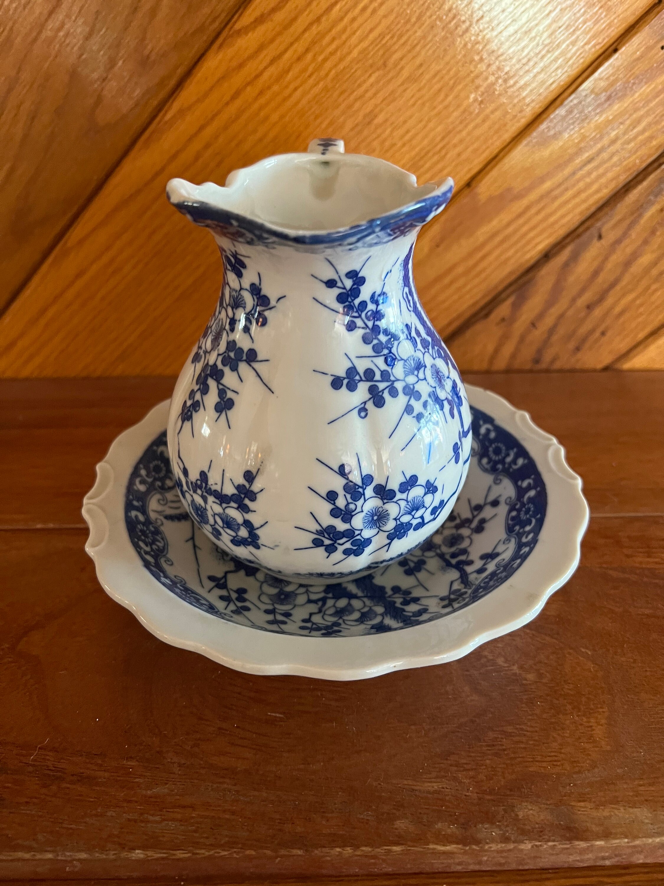 Vintage Lego Pitcher and Bowl Porcelain Floral Blue White Design Made ...