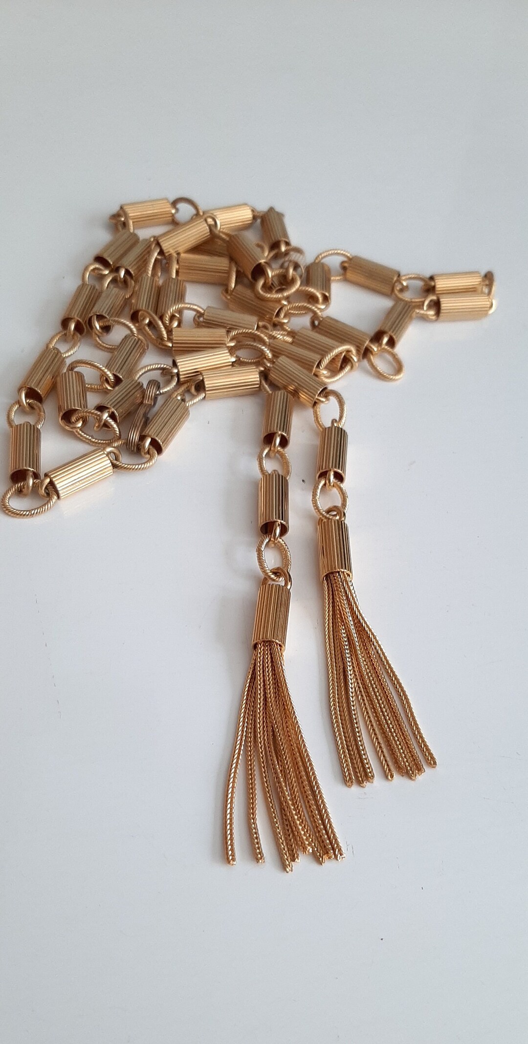 Vintage Tube Chain Link Tassel Goldtone Necklace - Etsy