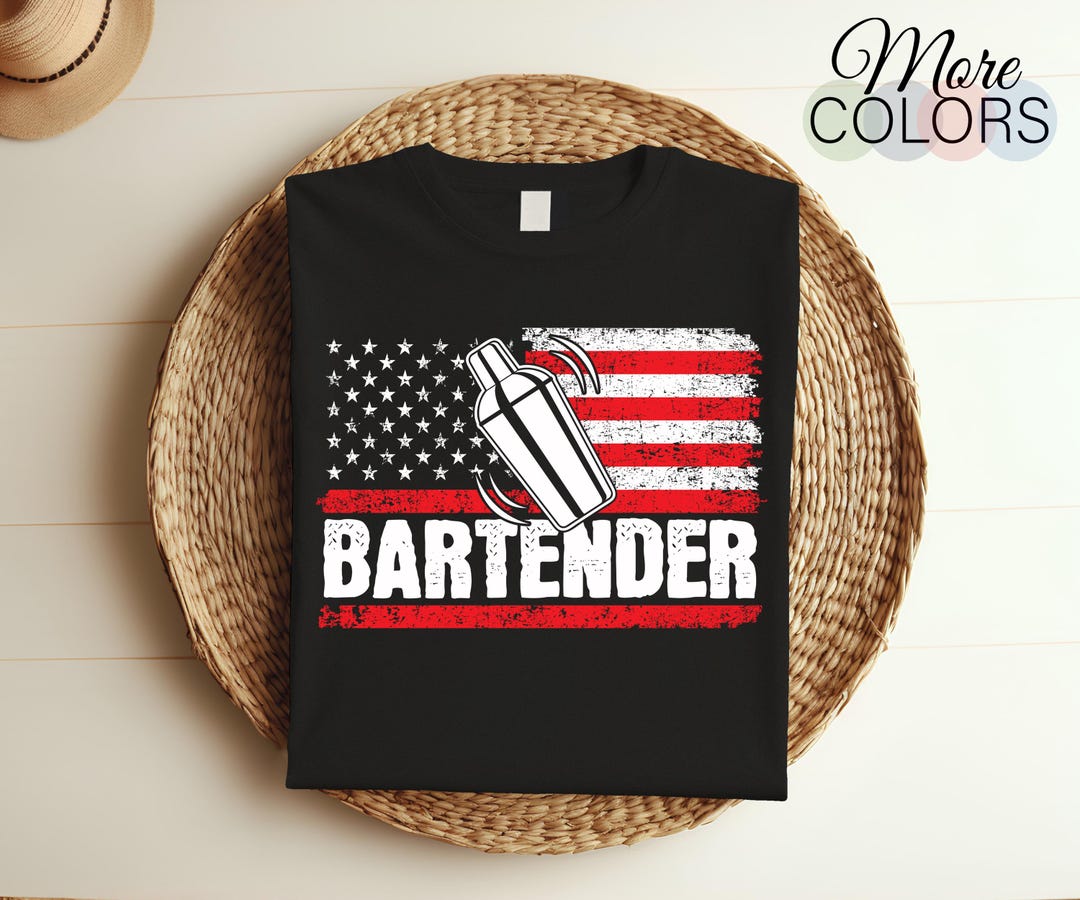 American Flag Cocktail Shaker Bartender T-shirt, Barman Vintage Shirts ...