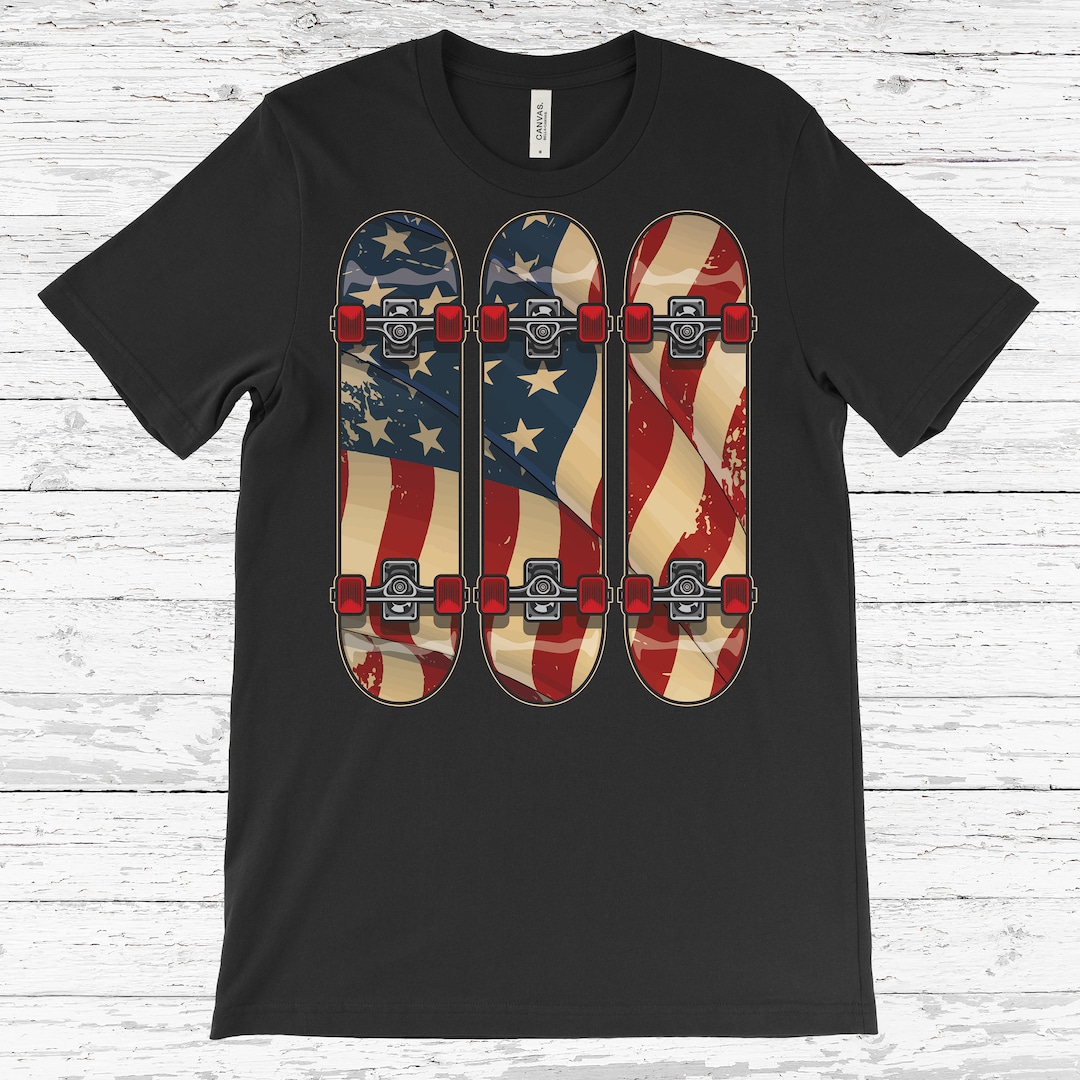 Skateboarding American Flag Skateboard Vintage T-shirt, USA Skate ...
