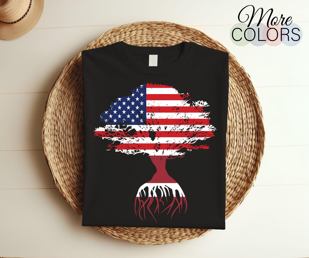 American Flag Latvian Roots Latvia Flag T-shirt, Latvians, Latvian ...