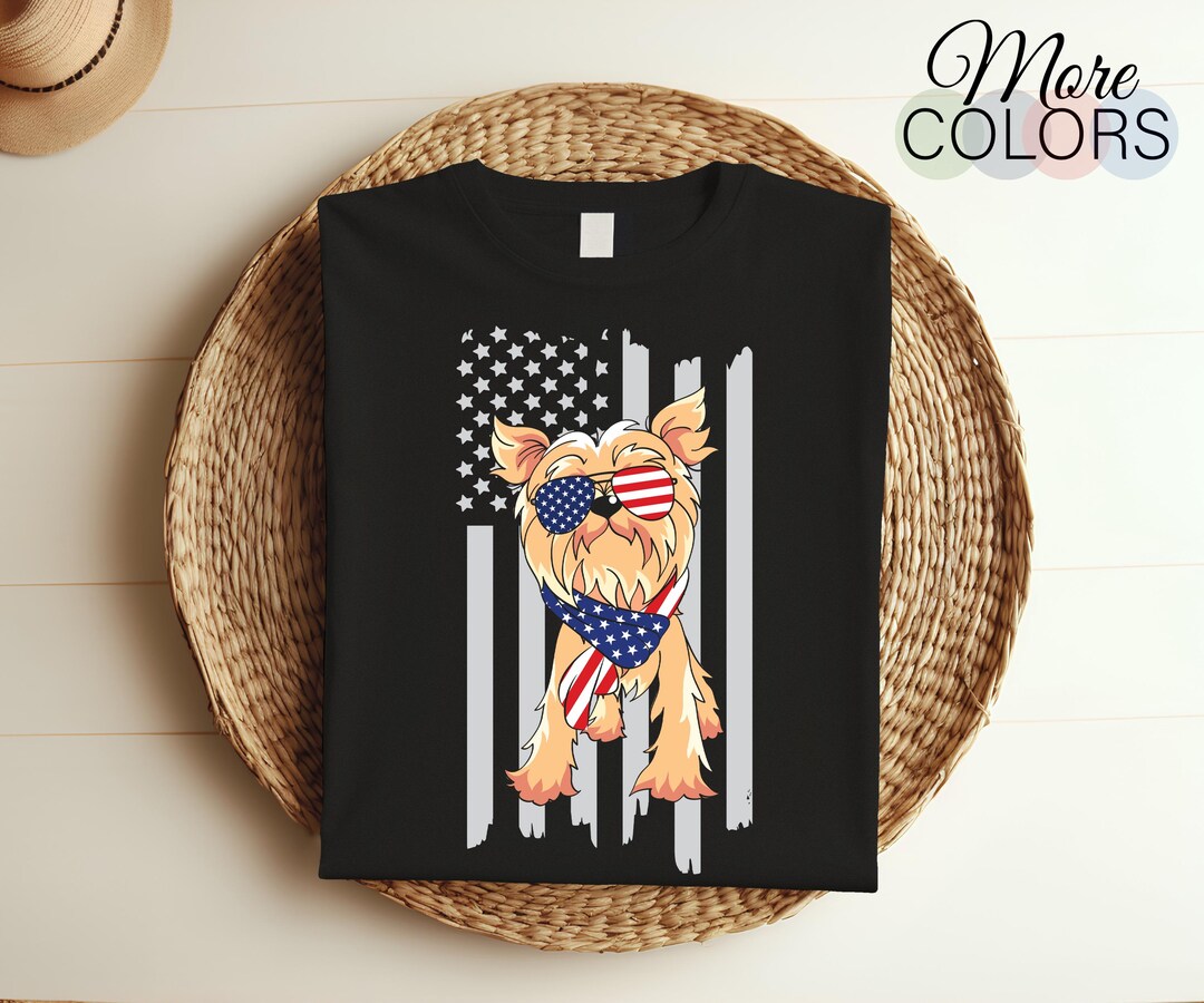 American Flag Cool Yorkshire Terrier Glasses Patriotic T-shirt, Yorkie ...