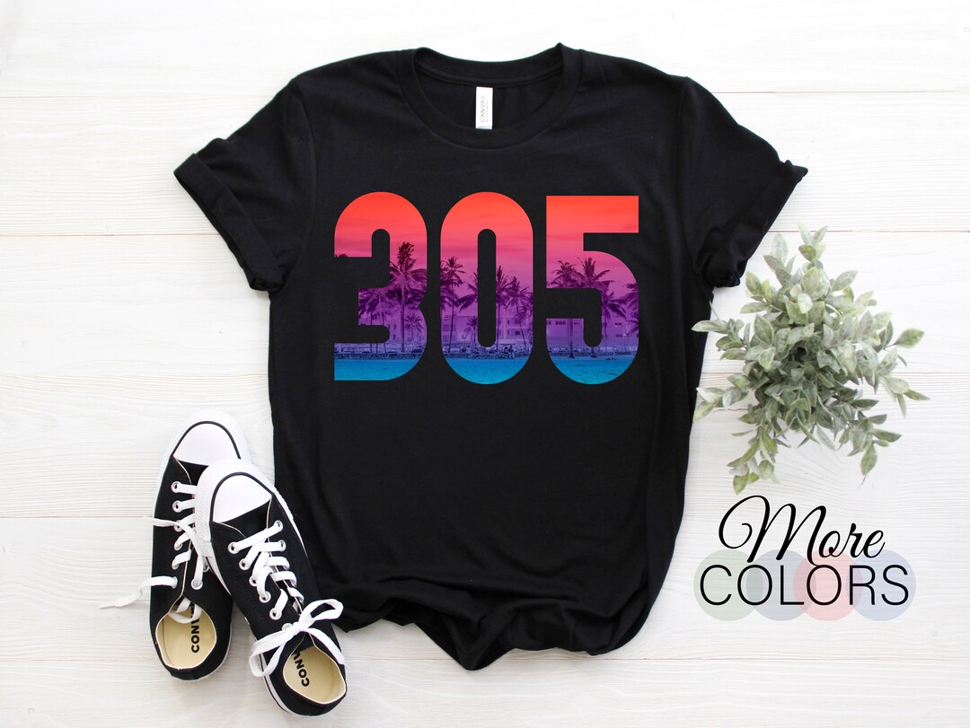 Miami Beach Shirt Vintage 80s Beach 305 Area Code T-shirt, Retro ...
