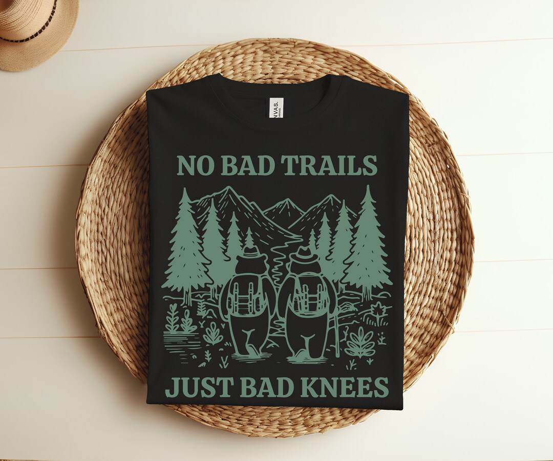 No Bad Trails Just Bad Knees Retro Hiking Bears Funny Vintage Retro T ...