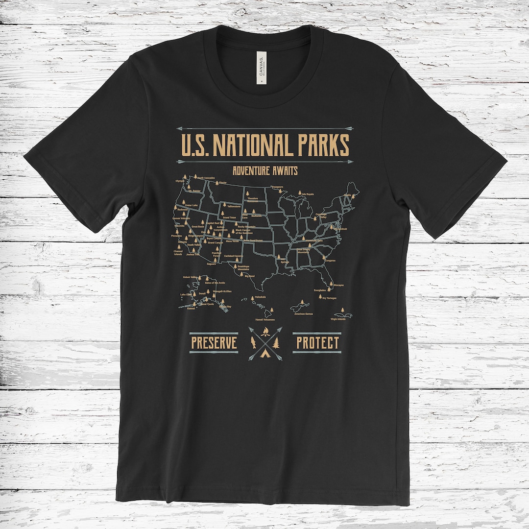 US National Parks Map T-shirt, Hiking Camping Tee, National Park Gift ...