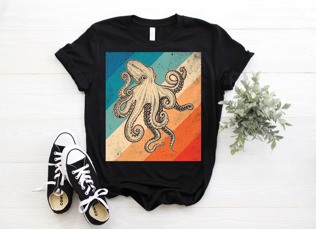 Octopus Vintage Retro T-shirt, Octopuses Lover Gift, Marine Biologist T ...