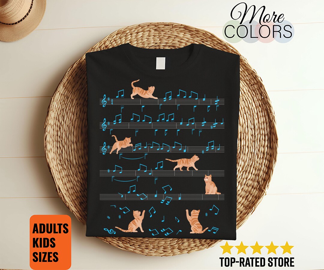 Cute Cat Kitty Playing Music Note Clef Musician Art Pianist T-shirt ...