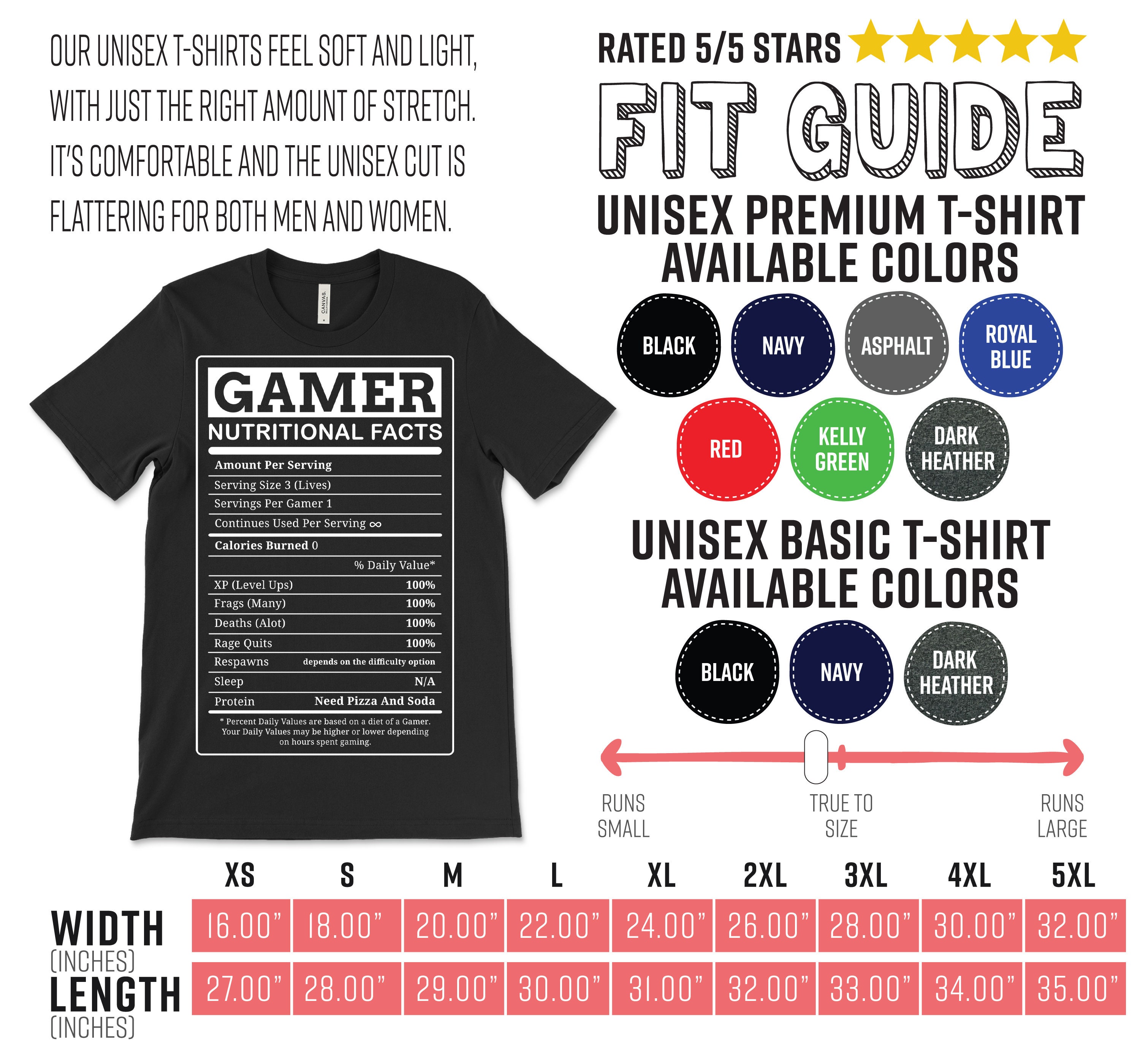 Gamer Nutritional Facts Cool Gamer Video Game Funny T-shirt - Etsy