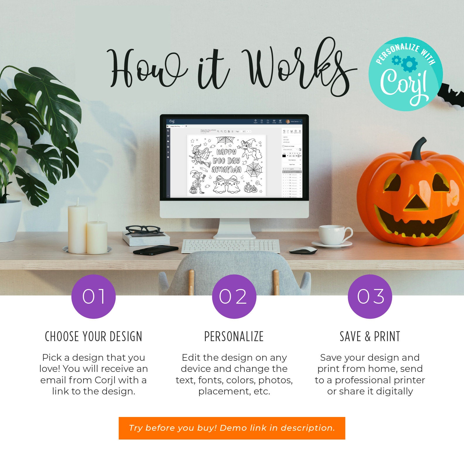 Editable Halloween Coloring Page for Girls, Birthday Party, Kids Party ...