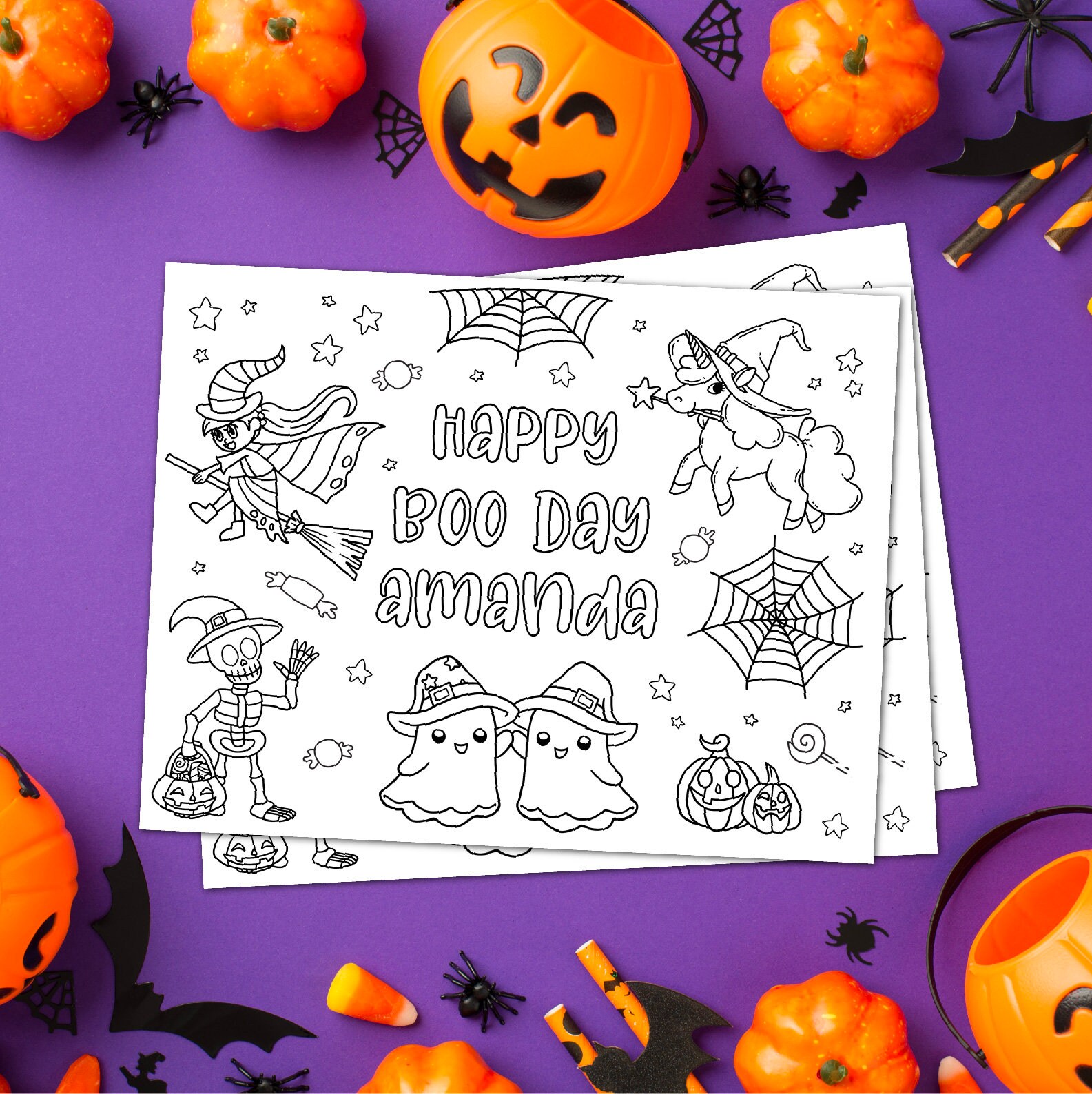 Editable Halloween Coloring Page for Girls, Birthday Party, Kids Party ...