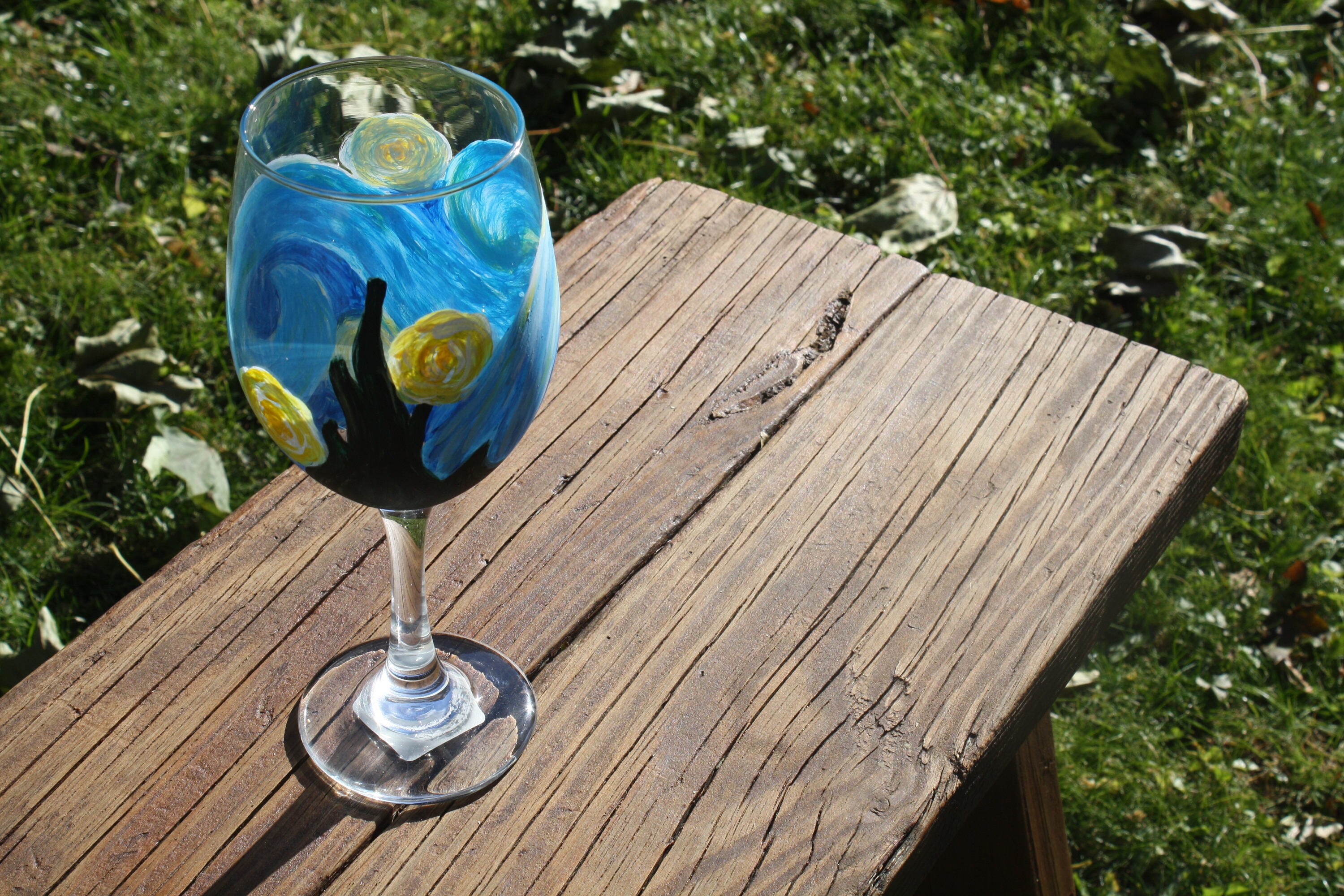 Vincent Van Gogh Wine Glass, Starry Night Wine Glass, Handpainted ...