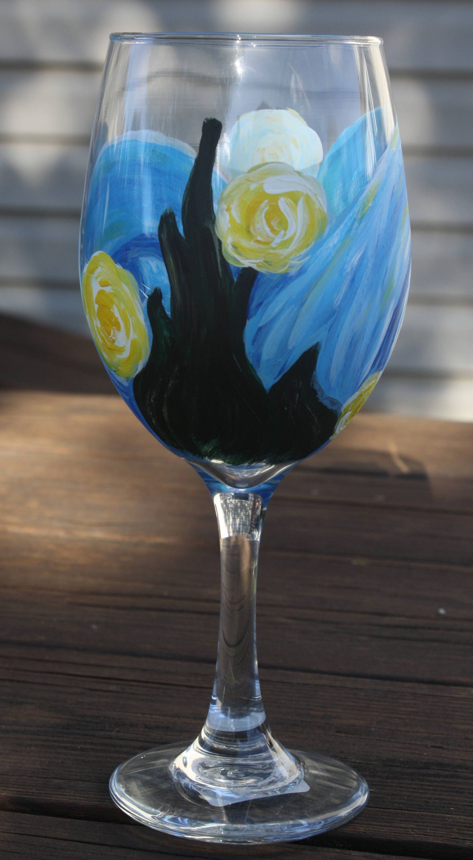 Vincent Van Gogh Wine Glass, Starry Night Wine Glass, Handpainted ...
