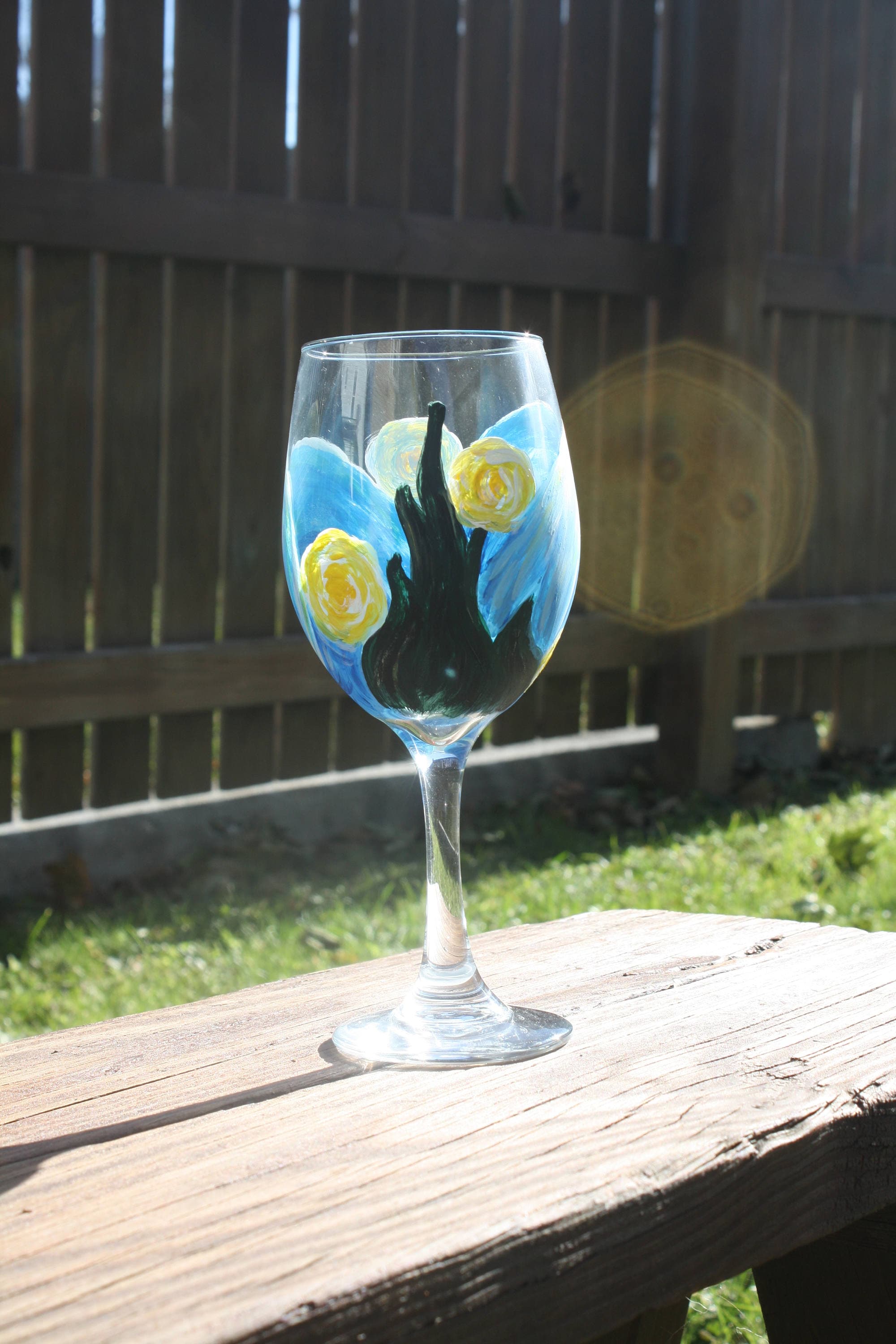 Vincent Van Gogh Wine Glass, Starry Night Wine Glass, Handpainted ...