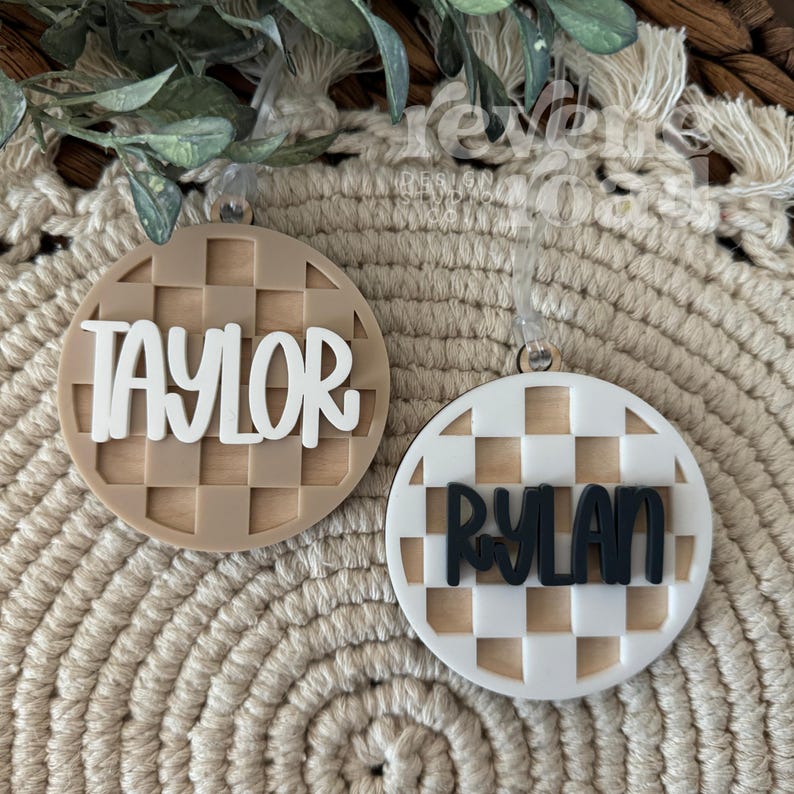 Personalized Checkered Acrylic Keychain | Custom Name Tag | Back to ...