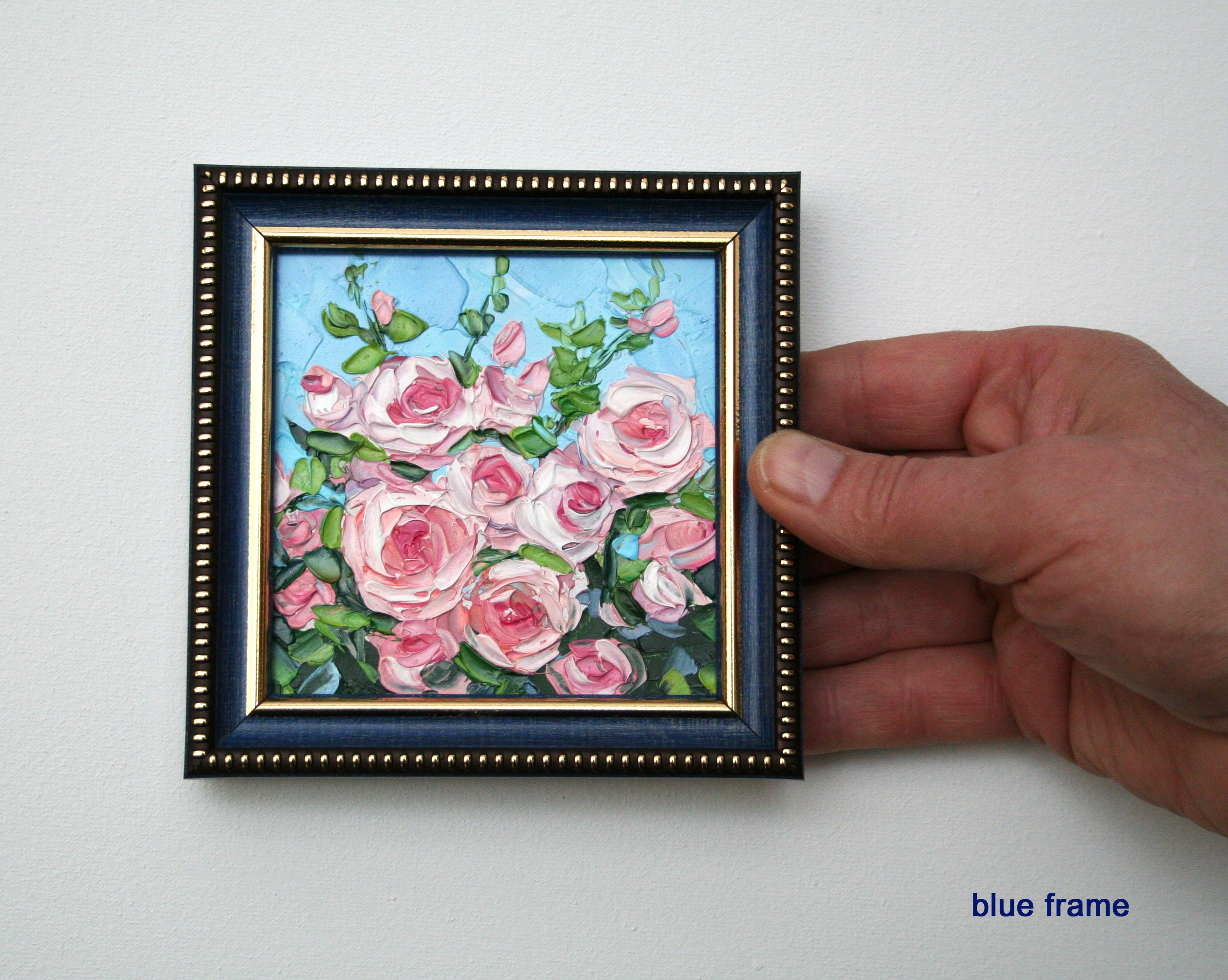 Rose Oil Painting Framed Wall Art Small Flower Oil Painting - Etsy