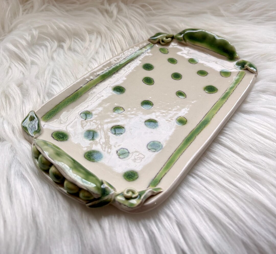 Vintage Signed Gerry Wallace Studio Pottery Handled Sweet Pea Peas Tray ...