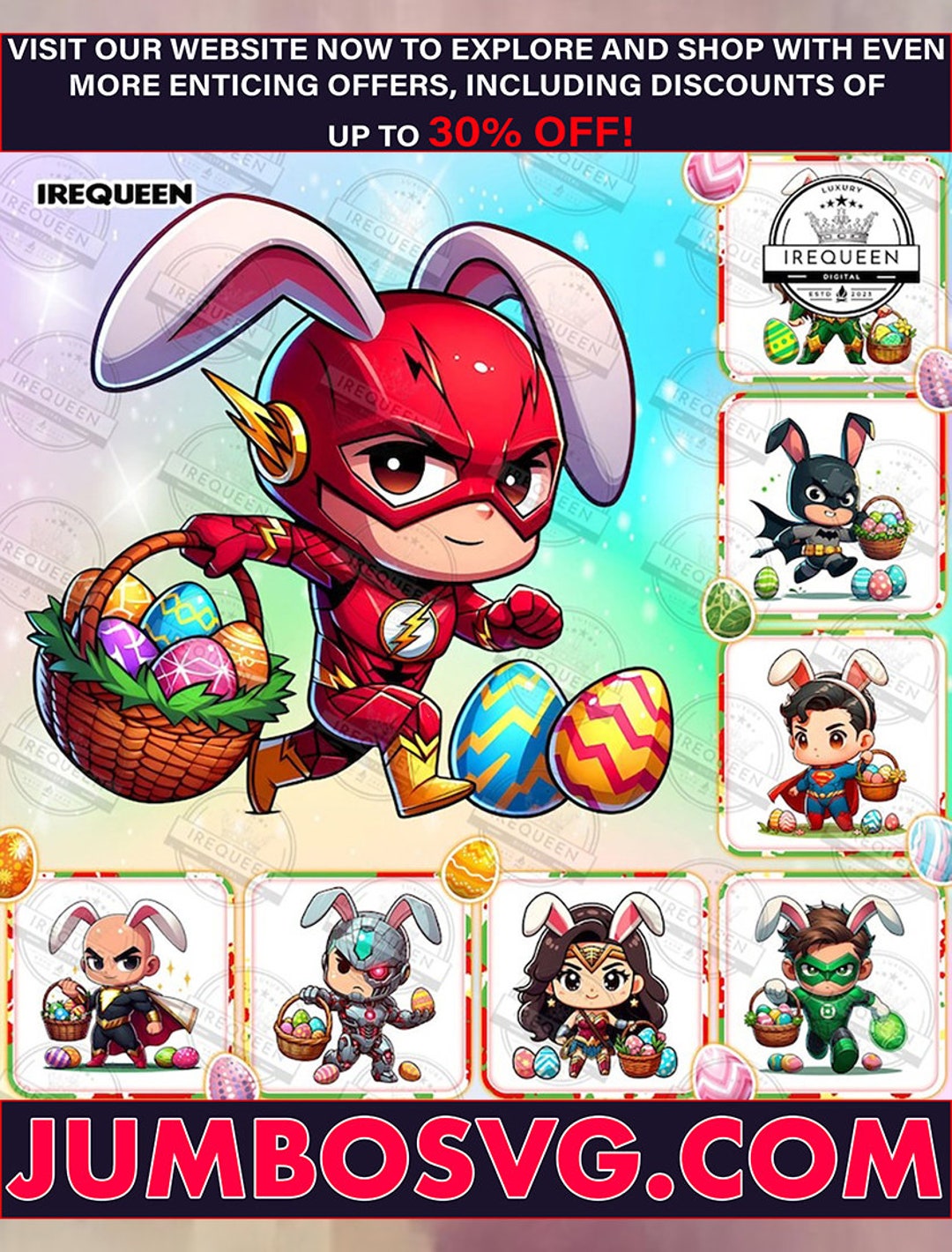 8 Chibi Superhero Easter Cartoon Png Bundle, Cartoon Easter Png, Happy ...