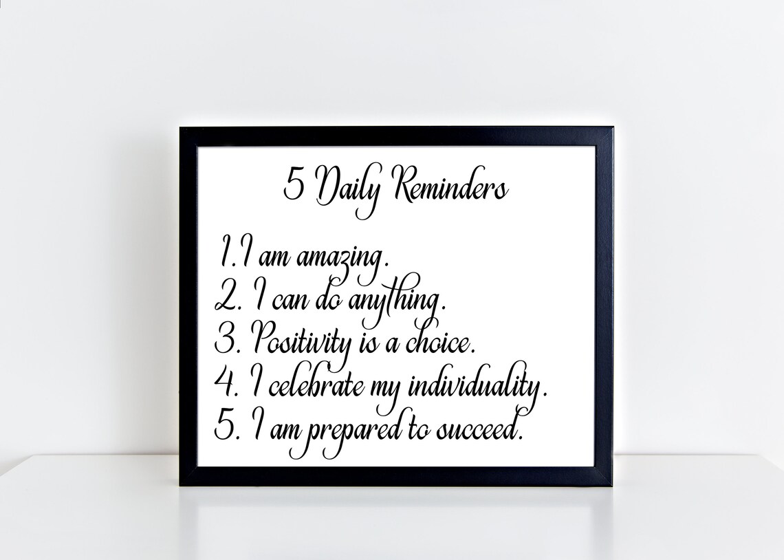 5 Daily Reminders, Positive Affirmations Sign, Inspirational Wall Art ...