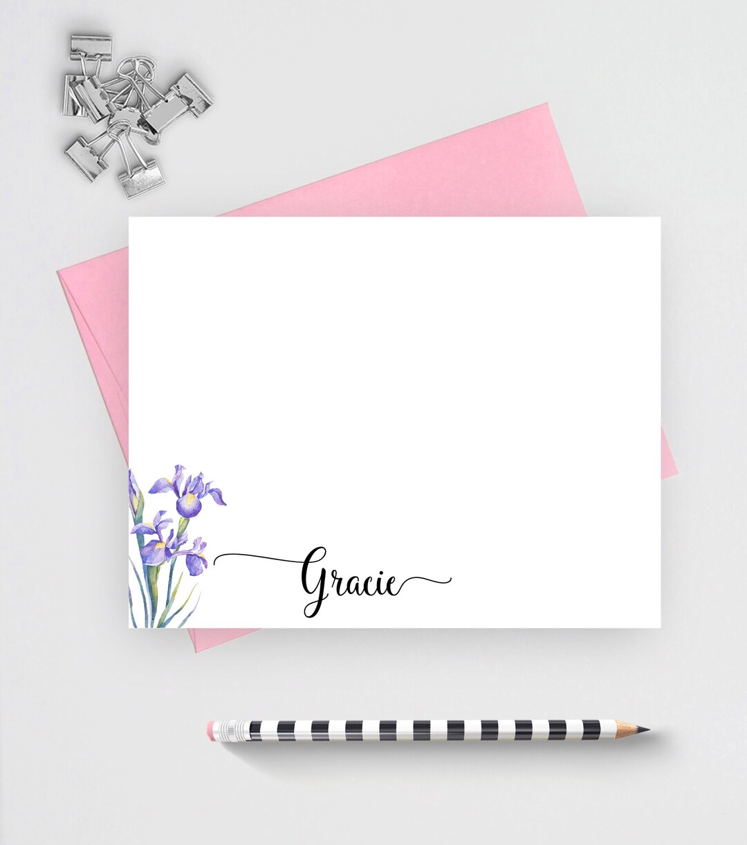 Personalized Flower Stationery Set, Iris Stationery, Personalized ...