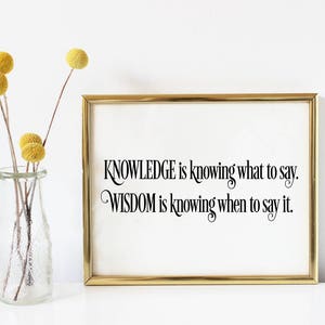 Knowledge Print, Wisdom Print, Inspirational Wall Art, Home Decor Print ...