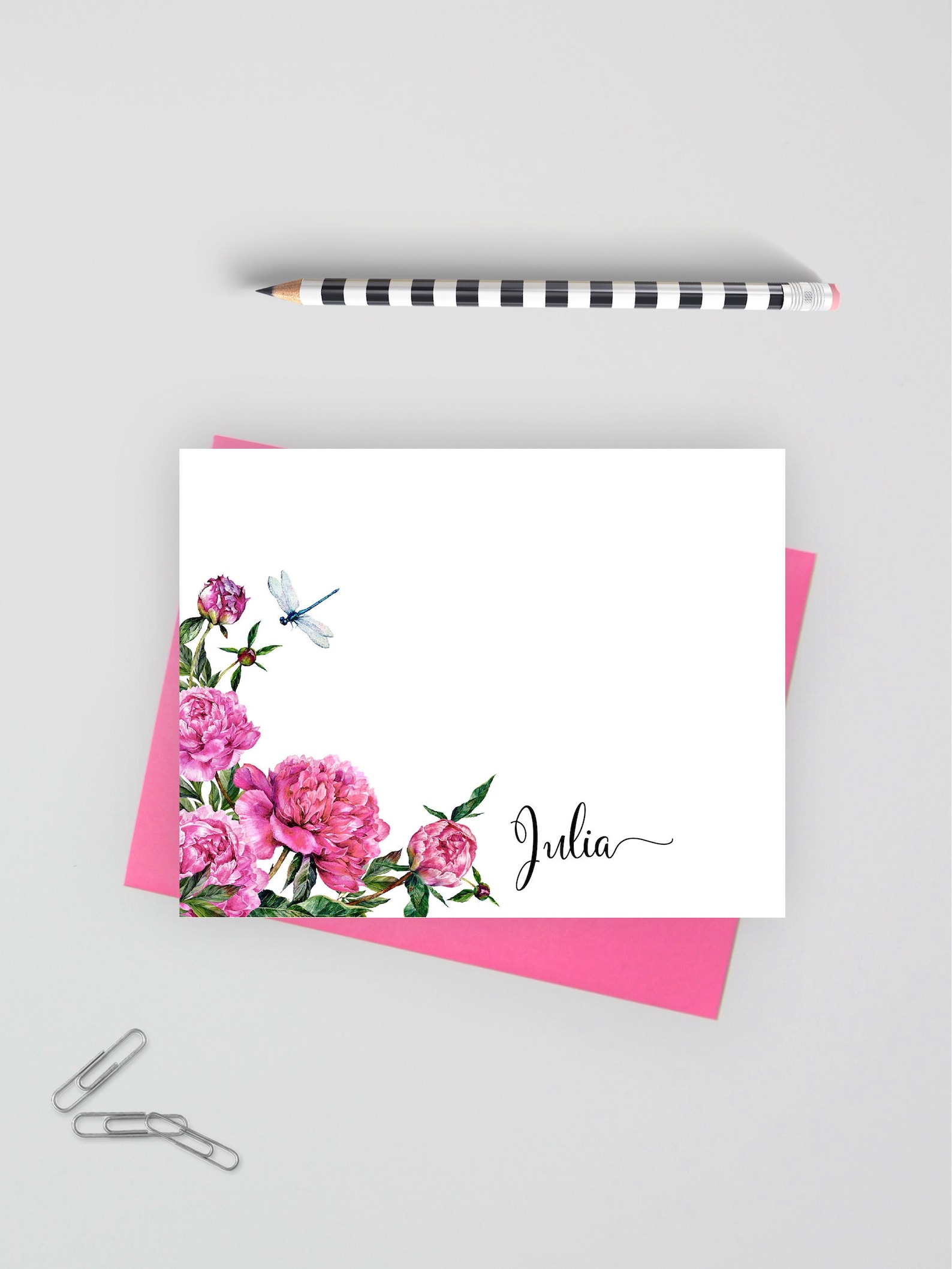 Personalized Flower Stationery Set, Peony Stationery, Personalized ...