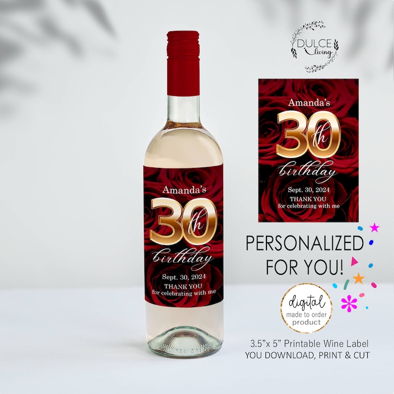 30th Birthday Personalized Printable Wine Label,digital Download,red ...
