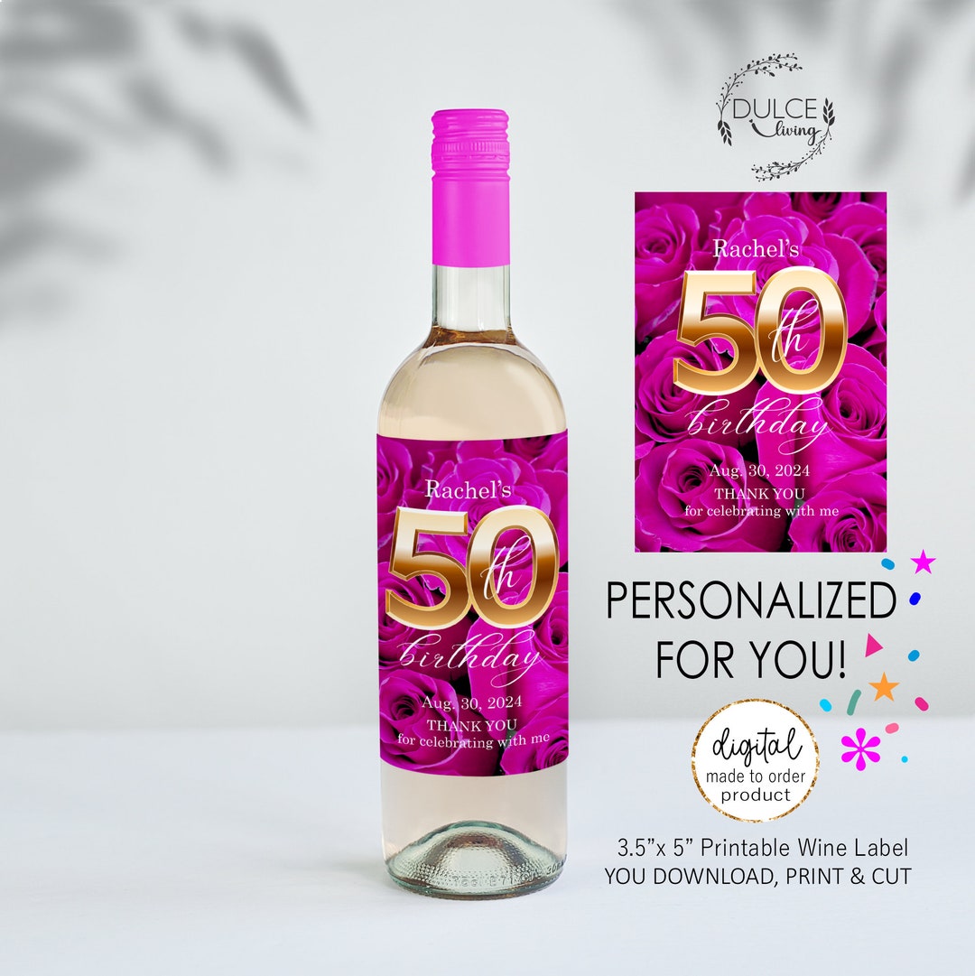 50th Birthday Personalized Printable Wine Label,digital Download,pink ...