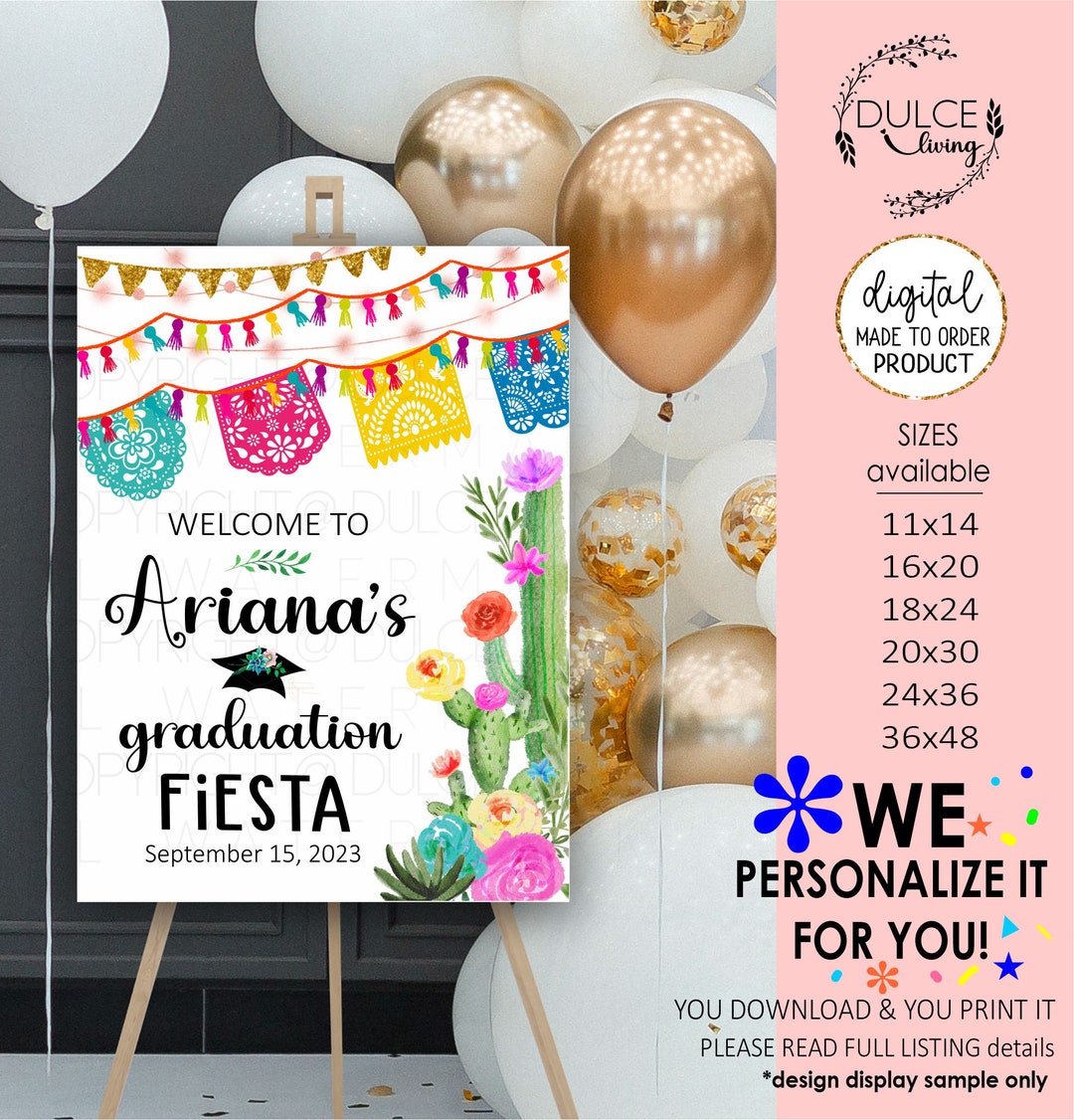 Graduation Fiesta Welcome Cactus Floral Party Personalized Printable ...