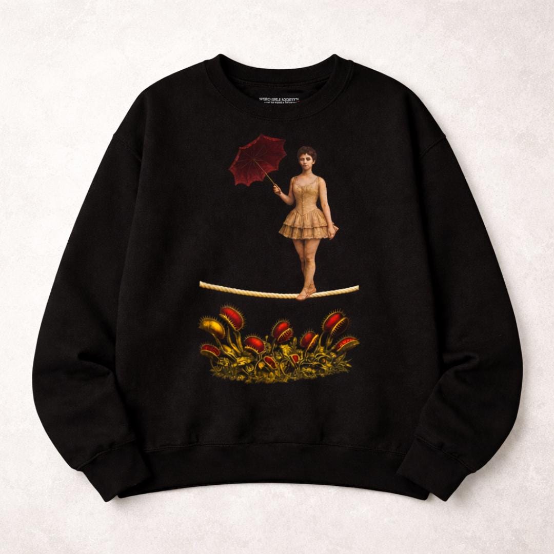 Delicate Things That Bite™ Sweatshirt | Gothic Circus Tightrope Art ...