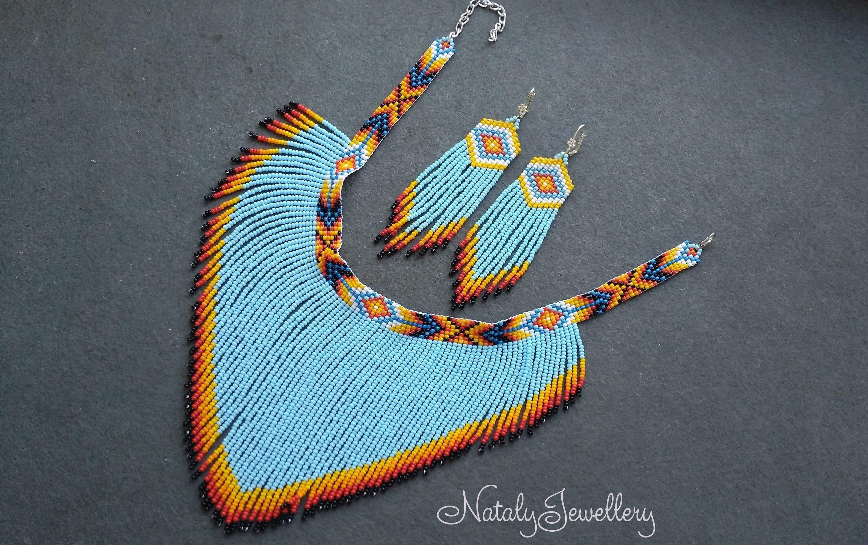 Boho Blue Jewelry Set Beaded Choker Blue Earrings Necklace and - Etsy