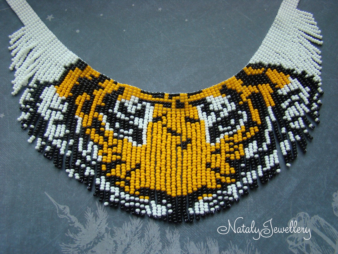 Tiger Beaded Choker Orange Black White Beaded Necklace Tiger Jewelry ...