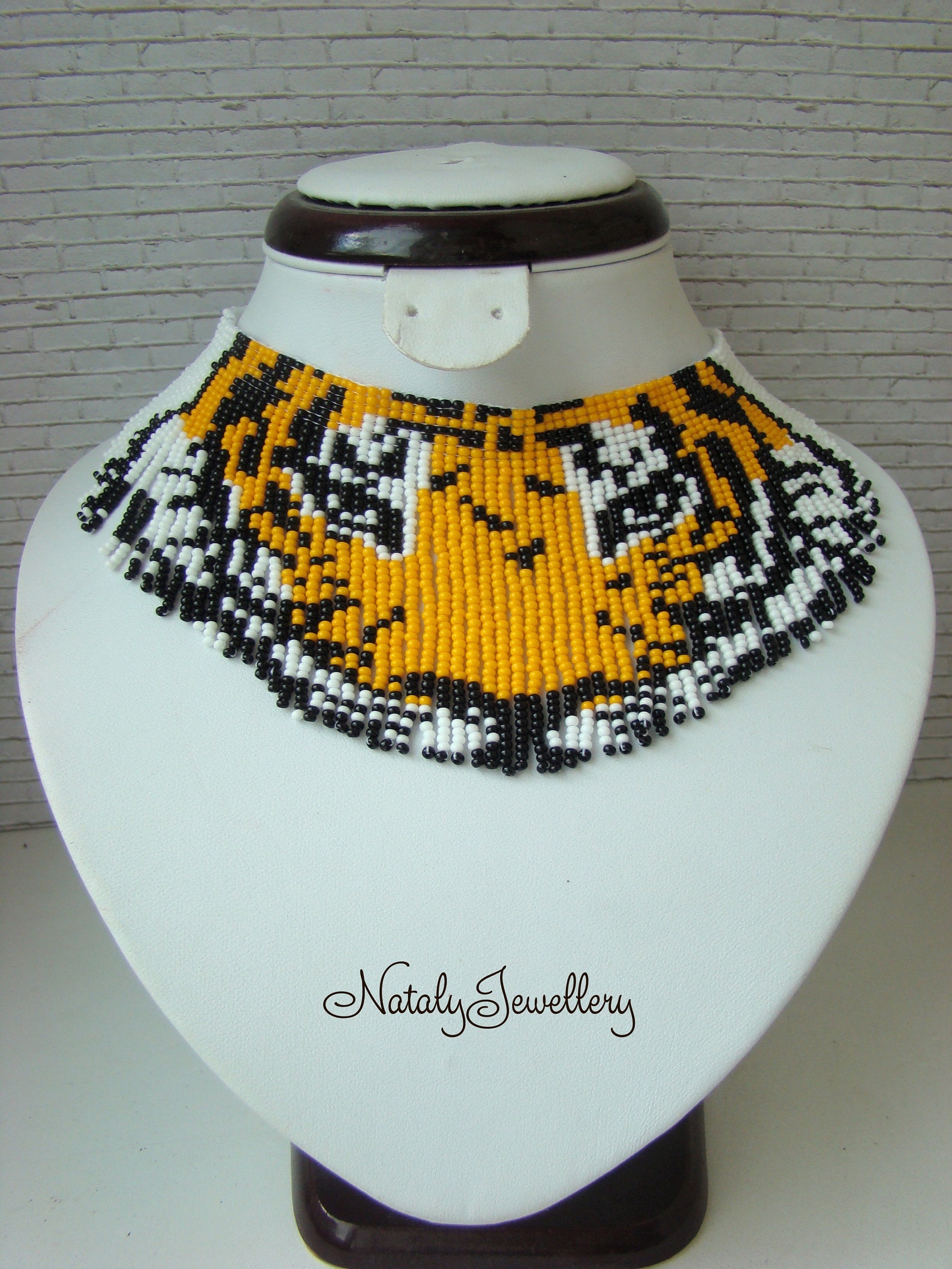 Tiger Beaded Choker Orange Black White Beaded Necklace Tiger Jewelry ...