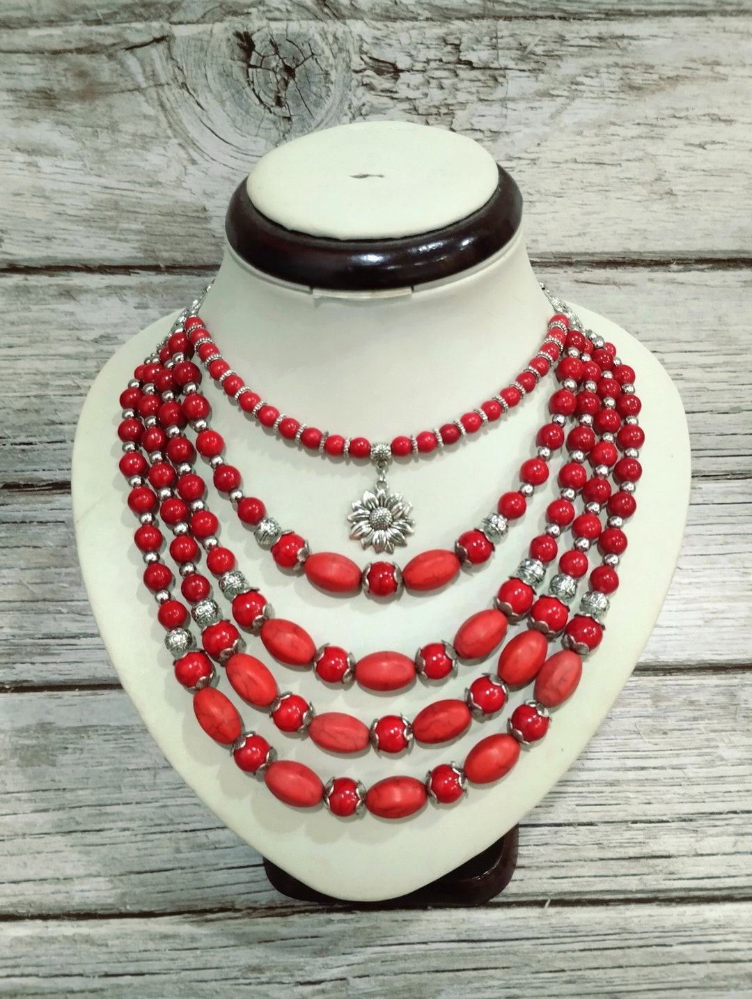 Ukrainian Red Gemstone Necklace Ukrainian Traditional Jewelry - Etsy