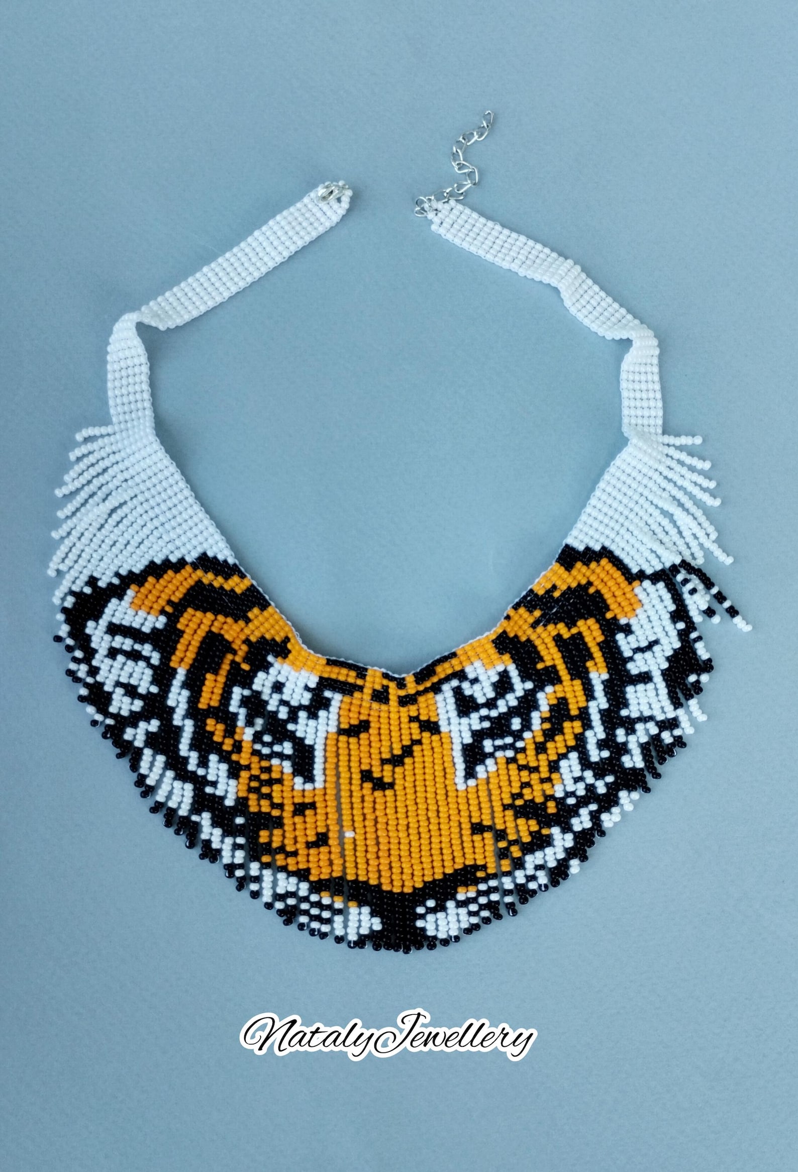 Tiger Beaded Choker Orange Black White Beaded Necklace Tiger Jewelry ...