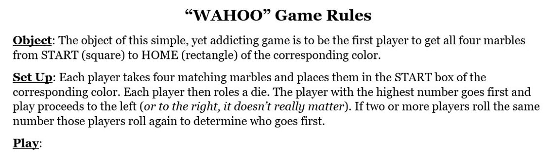 WAHOO Board Game Rules PDF Download - Etsy