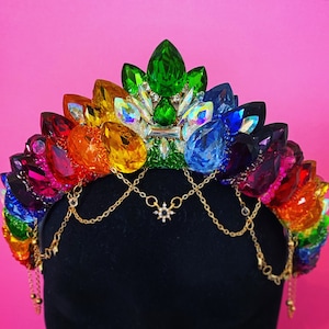 Rainbow Crown Gem Crown Colouful Queen Rave Festival Mermaid Crown - Etsy