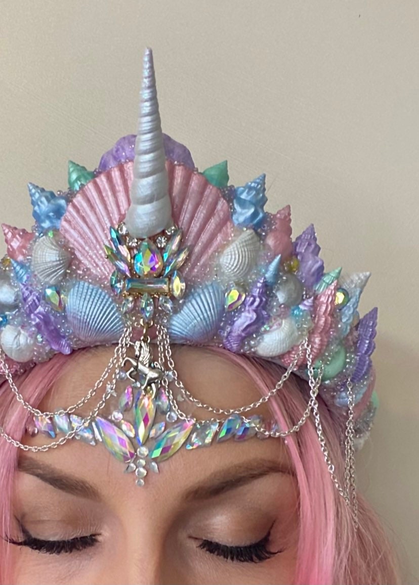 Unicorn Mermaid Mermicorn Shell Headpiece Crown Headband Pastel Kawaii ...
