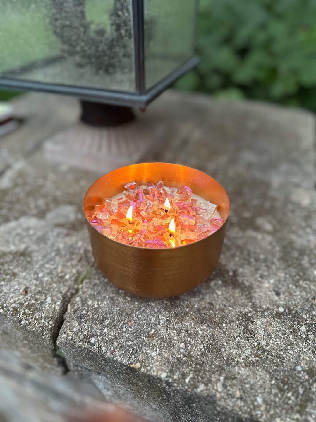 Citronella Fire Pit Candle With Fireglass - 3 Wick, 17 Oz | Brushed ...