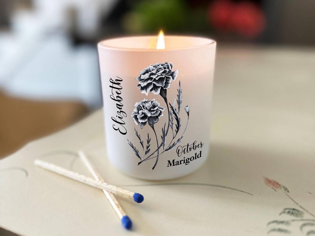 October Birth Flower Candle – Personalized Marigold Candle With Name ...
