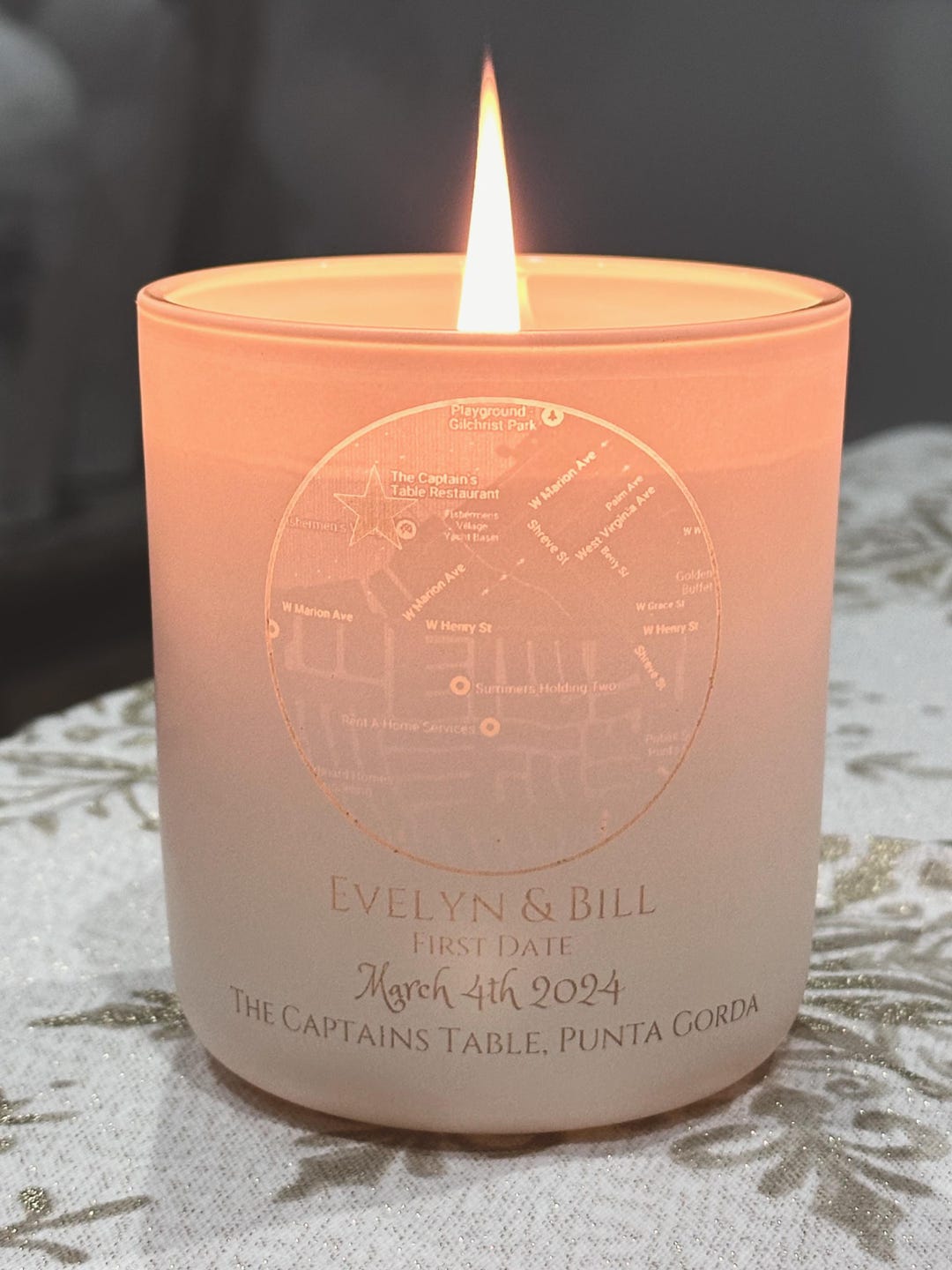 Custom Map Candle - First Date- Engaged- Married- 14 Oz Glow Through ...