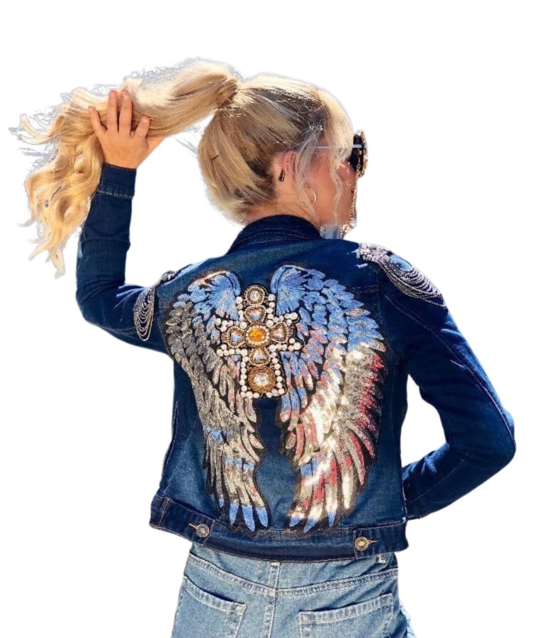 Denim Jacket With Angel Wings / Denim Jacket With Sequins Wings / Big ...