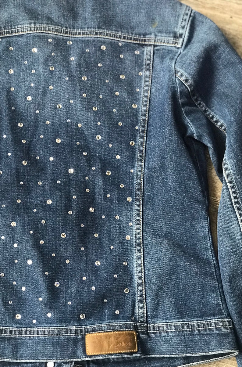 Strass Denim Jacket/ Bridal Rhinestone Denim Jacket/ Large Size Denim ...
