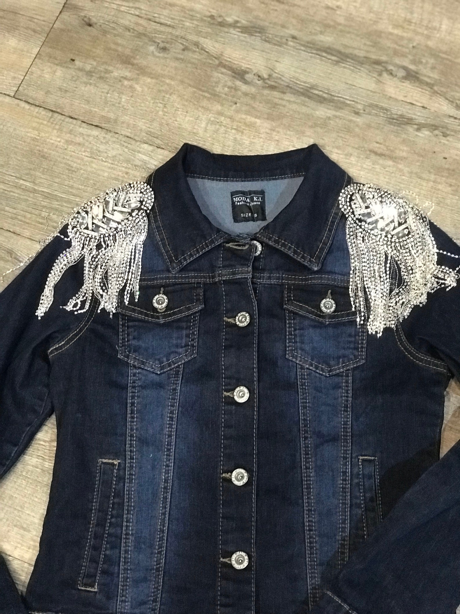 Decorated Denim Jacket Jacket / Denim Jacket Rhinestones / Big | Etsy