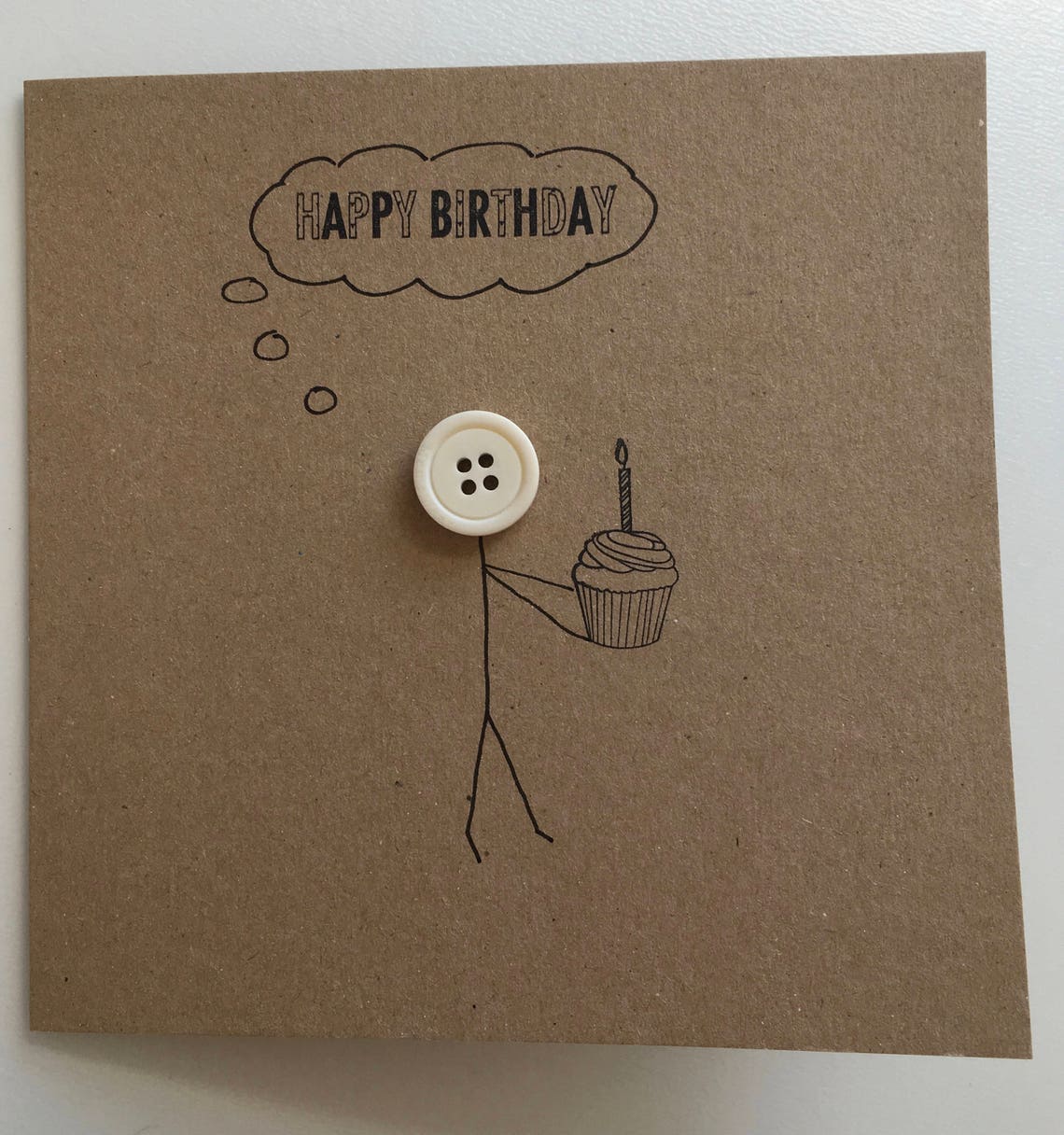 Button Head Stick Man Happy Birthday Card Hand Drawn Birthday - Etsy