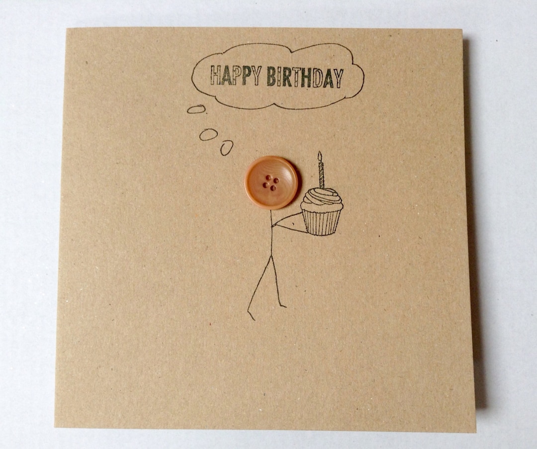 Button Head Stick Man Happy Birthday Card Hand Drawn Birthday - Etsy