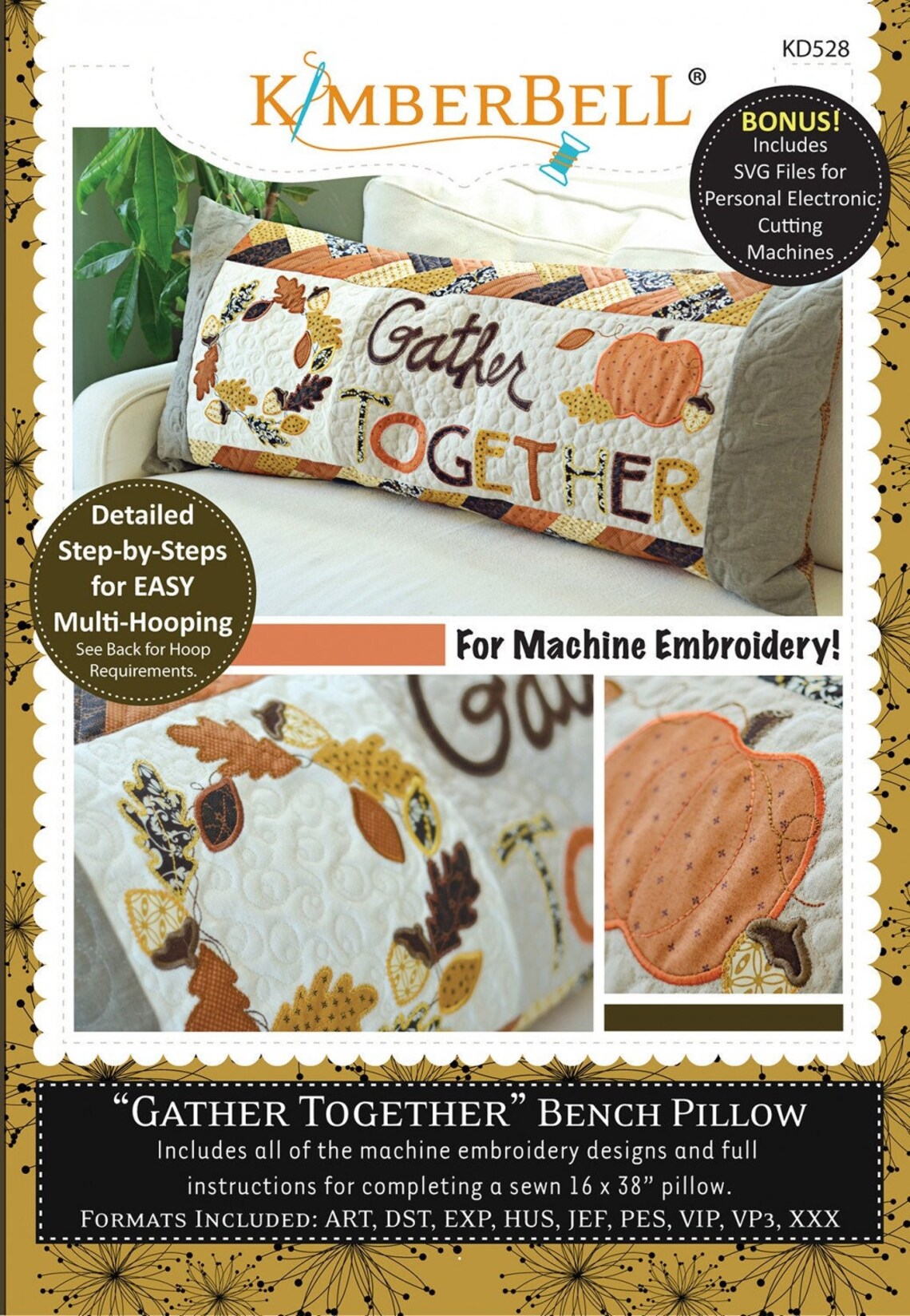 Gather Together Bench Pillow Machine Embroidery Pattern CD by - Etsy