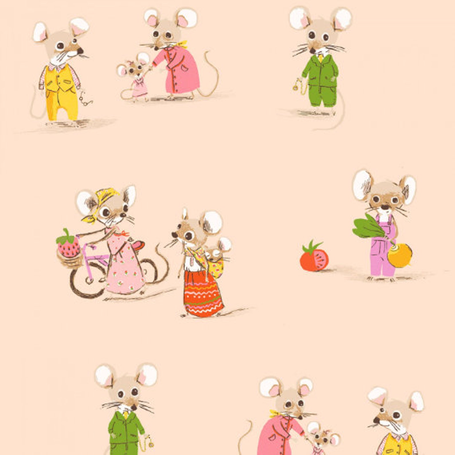Trixie & Thomas in Blush Fabric Yardage by Heather Ross - Etsy